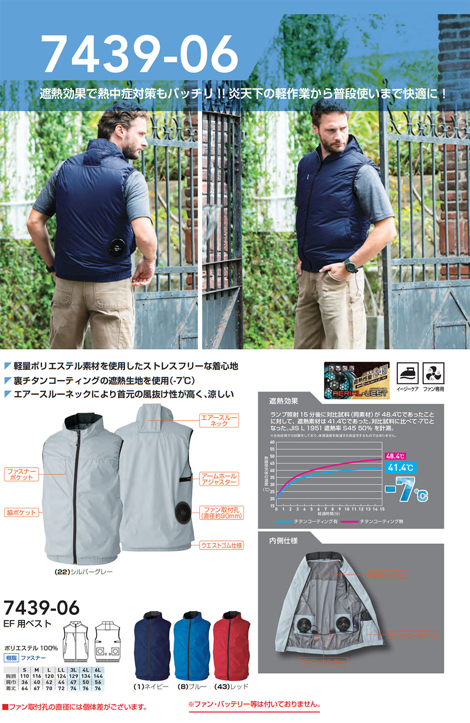 EFベスト EFウェア ベスト 空調作業服 桑和 SOWA 7439-06 2024年モデル 作業着 作業服 UVカット 遮熱 扇風機 メッシュ 涼しい カジュアル ファン専用 メンテナンス ...
